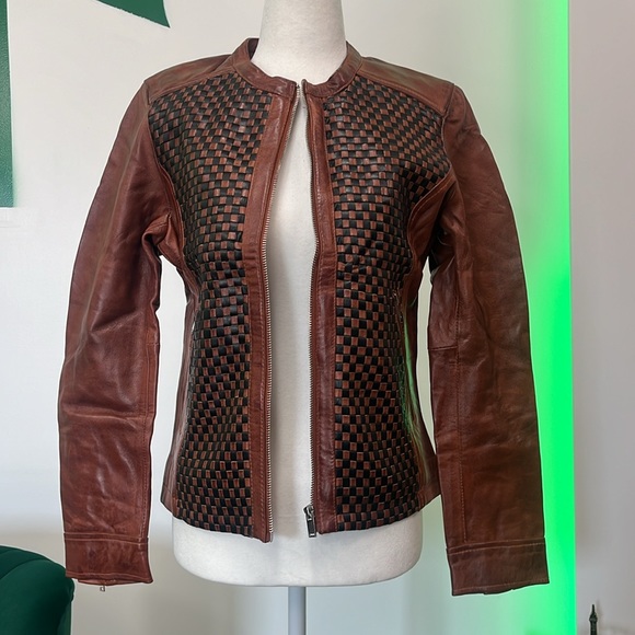 Jackets & Coats | Maude Women Cognac Textured Leather Biker Jacket G922 ...